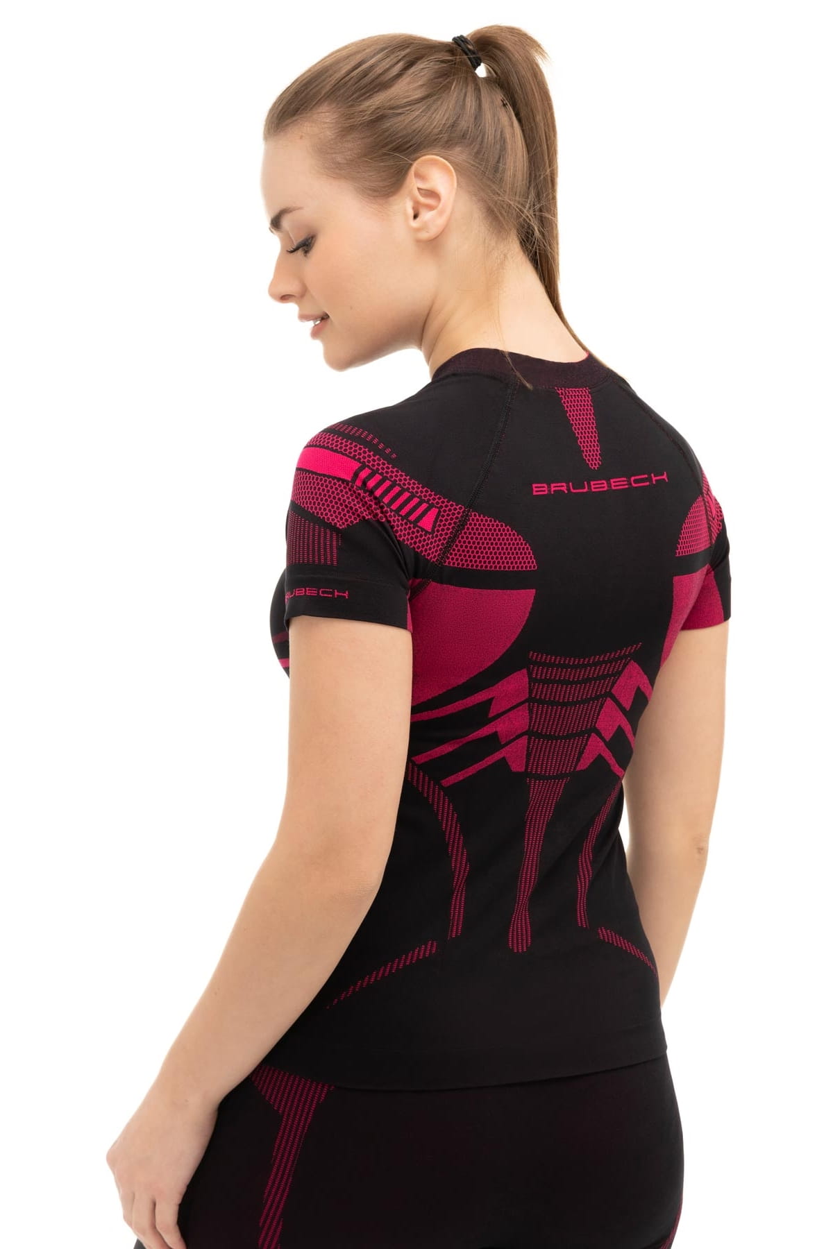 Koszulka termoaktywna damska Brubeck Dry SS13690 czarny/fuksja w ...