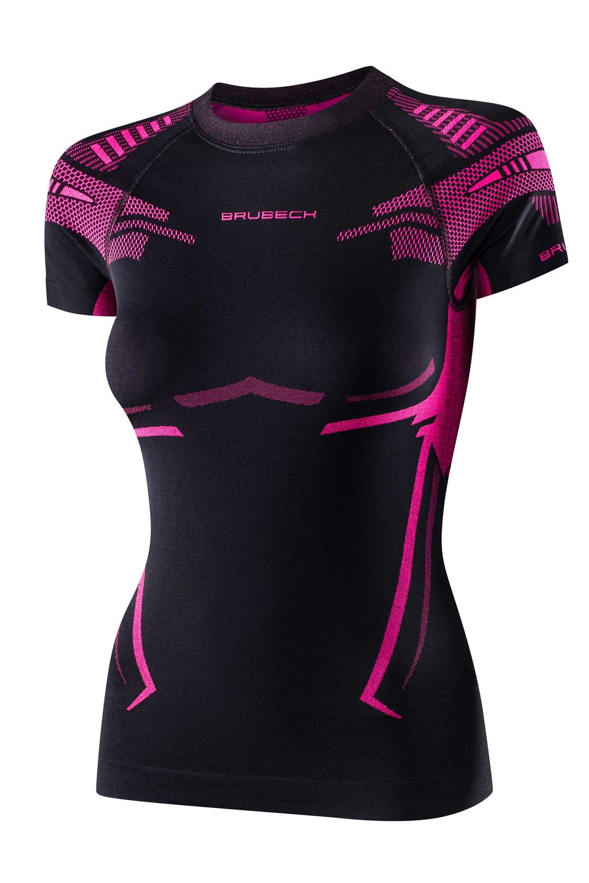 Koszulka termoaktywna damska Brubeck Dry SS13690 czarny/fuksja w ...